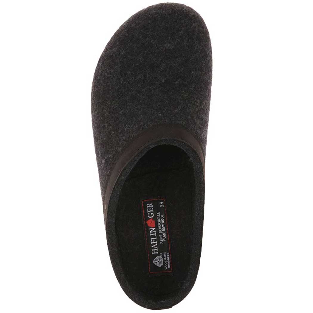 Haflinger GZL44 Grizzly Wool Clog Leather Trim Charcoal (Unisex)